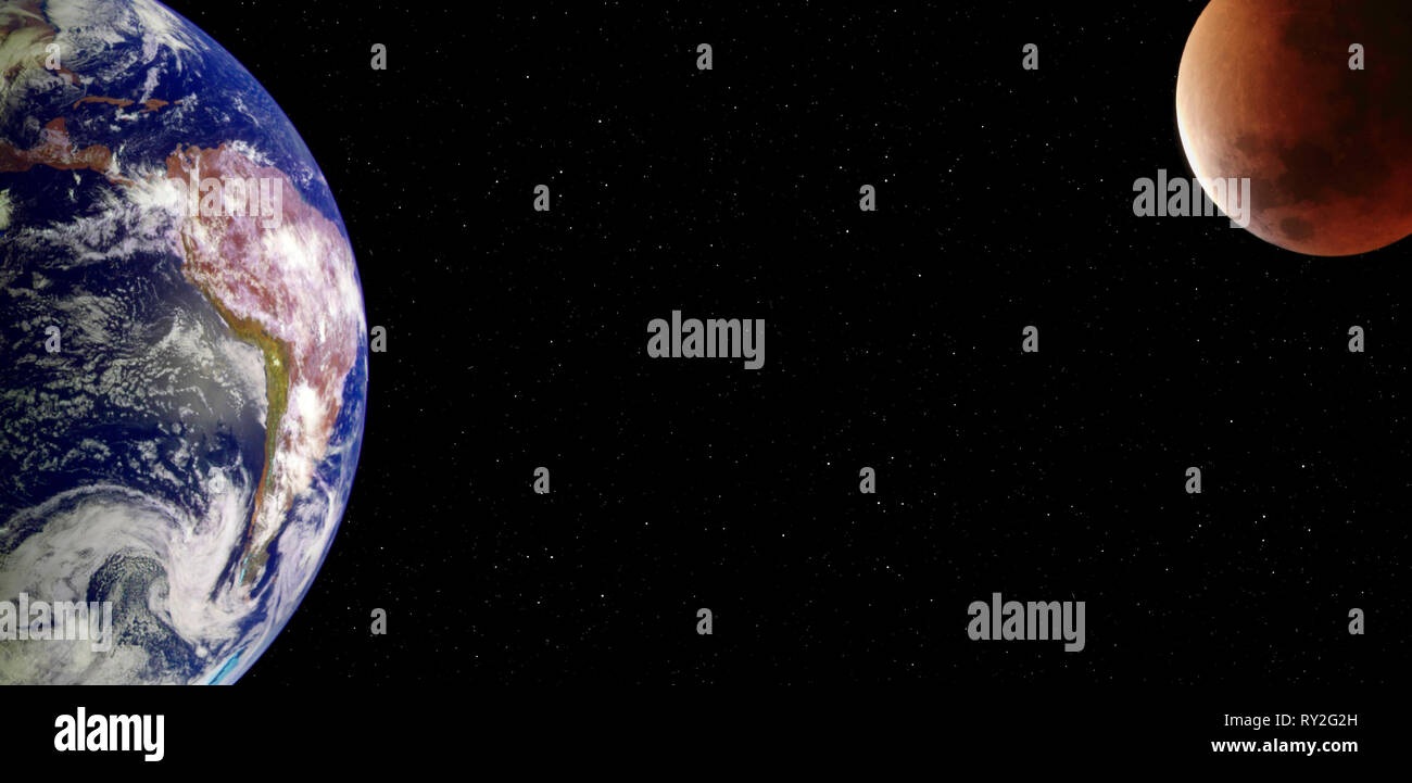 Planet earth and blood moon supermoon from the space at night Some ...