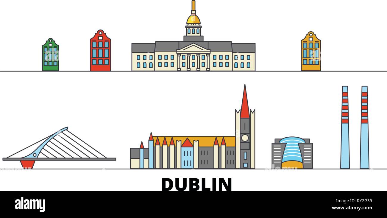 Irland, Dublin flat landmarks vector illustration. Irland, Dublin line ...
