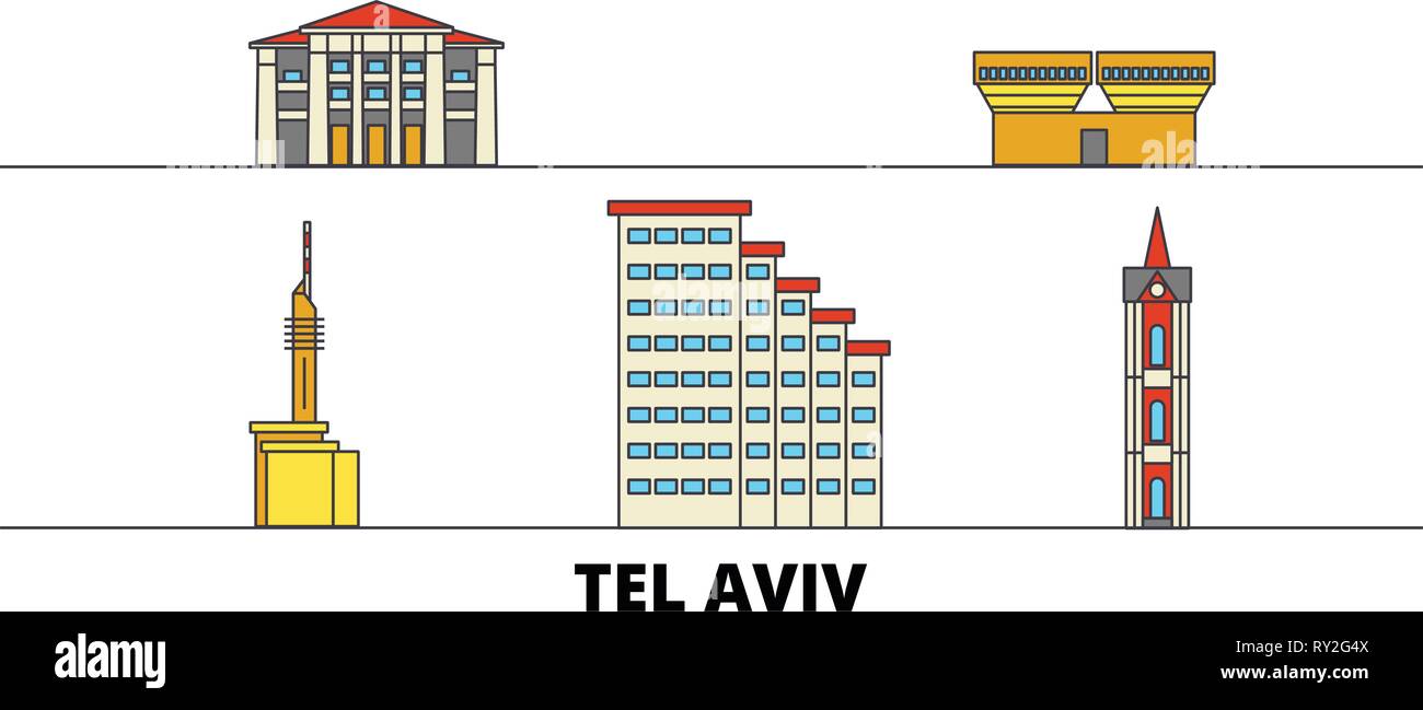 Istael, Tel Aviv flat landmarks vector illustration. Istael, Tel Aviv ...