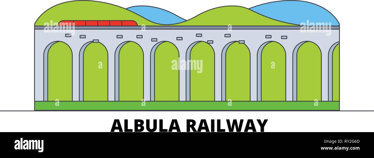 Italy, Albula Railway flat landmarks vector illustration. Italy, Albula ...