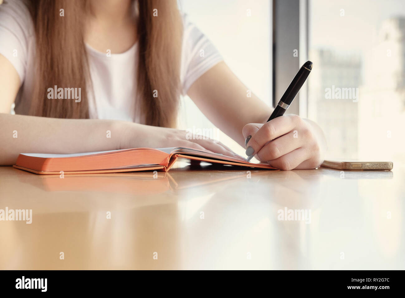 female hand pen for writing a diary Stock Photo - Alamy