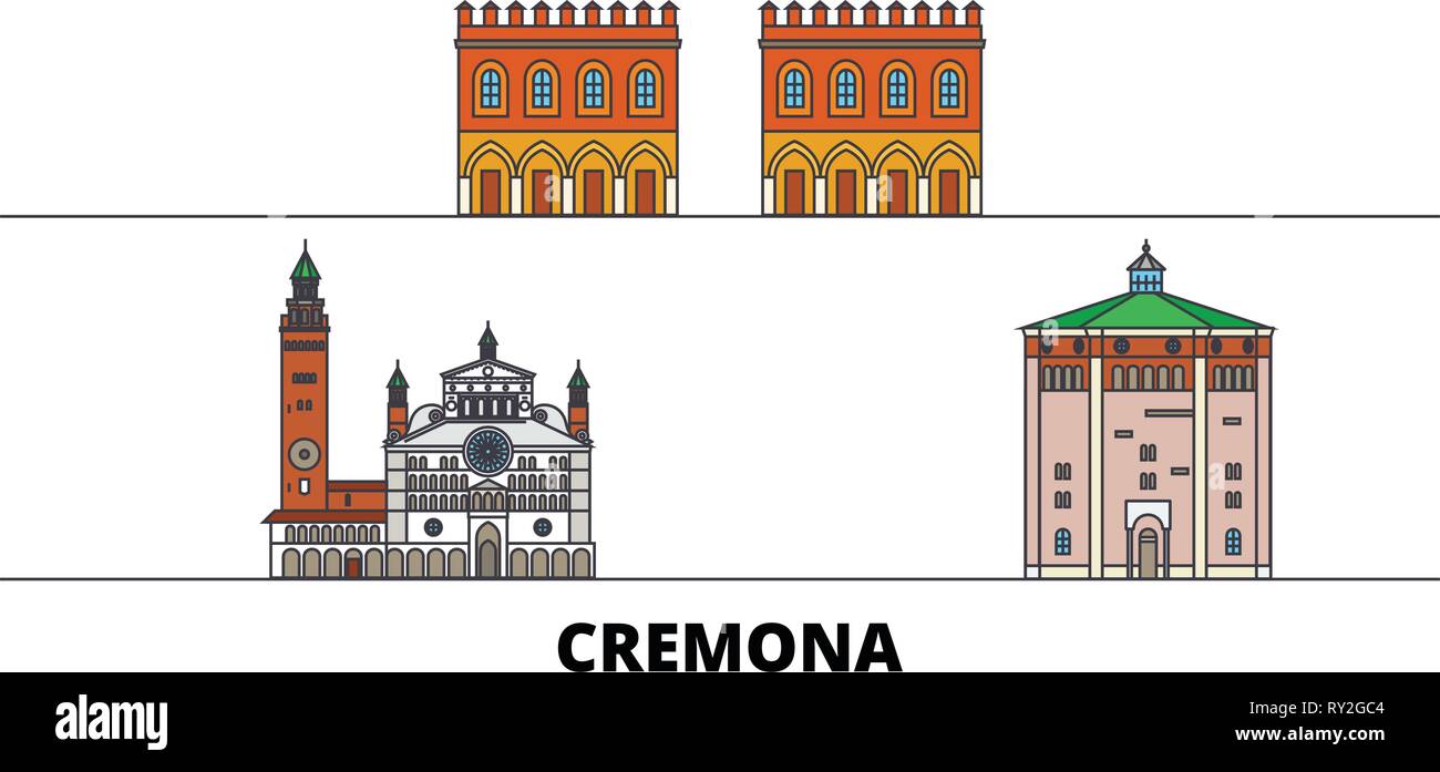 Italy, Cremona flat landmarks vector illustration. Italy, Cremona line ...