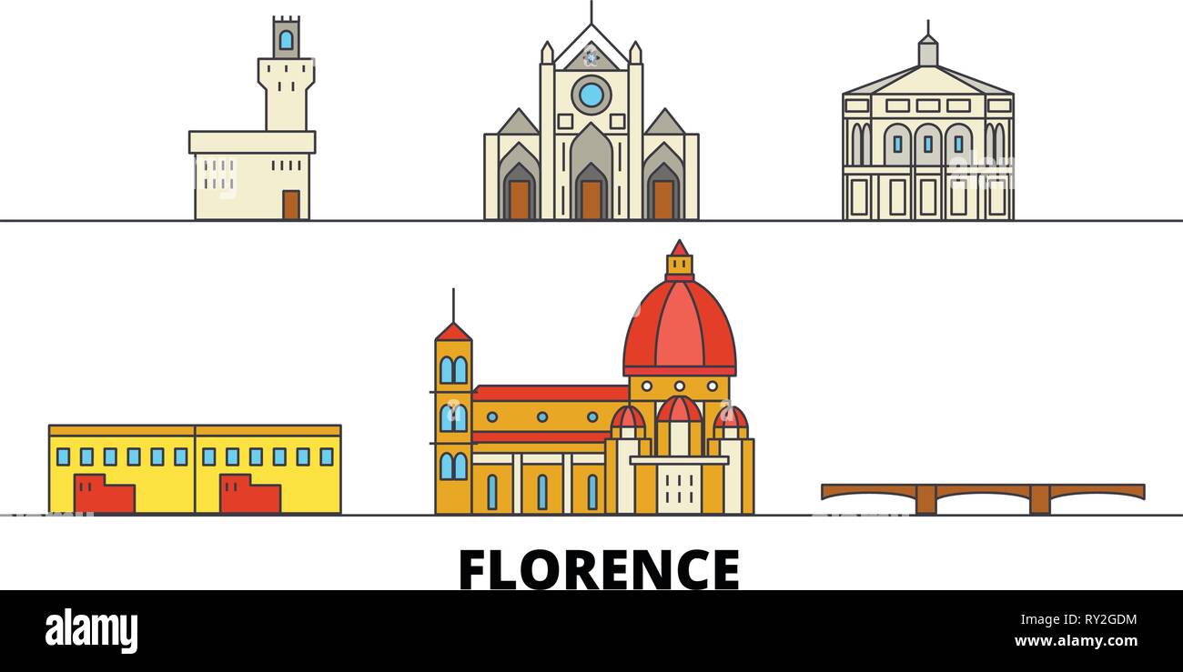 Italy, Florence flat landmarks vector illustration. Italy, Florence ...