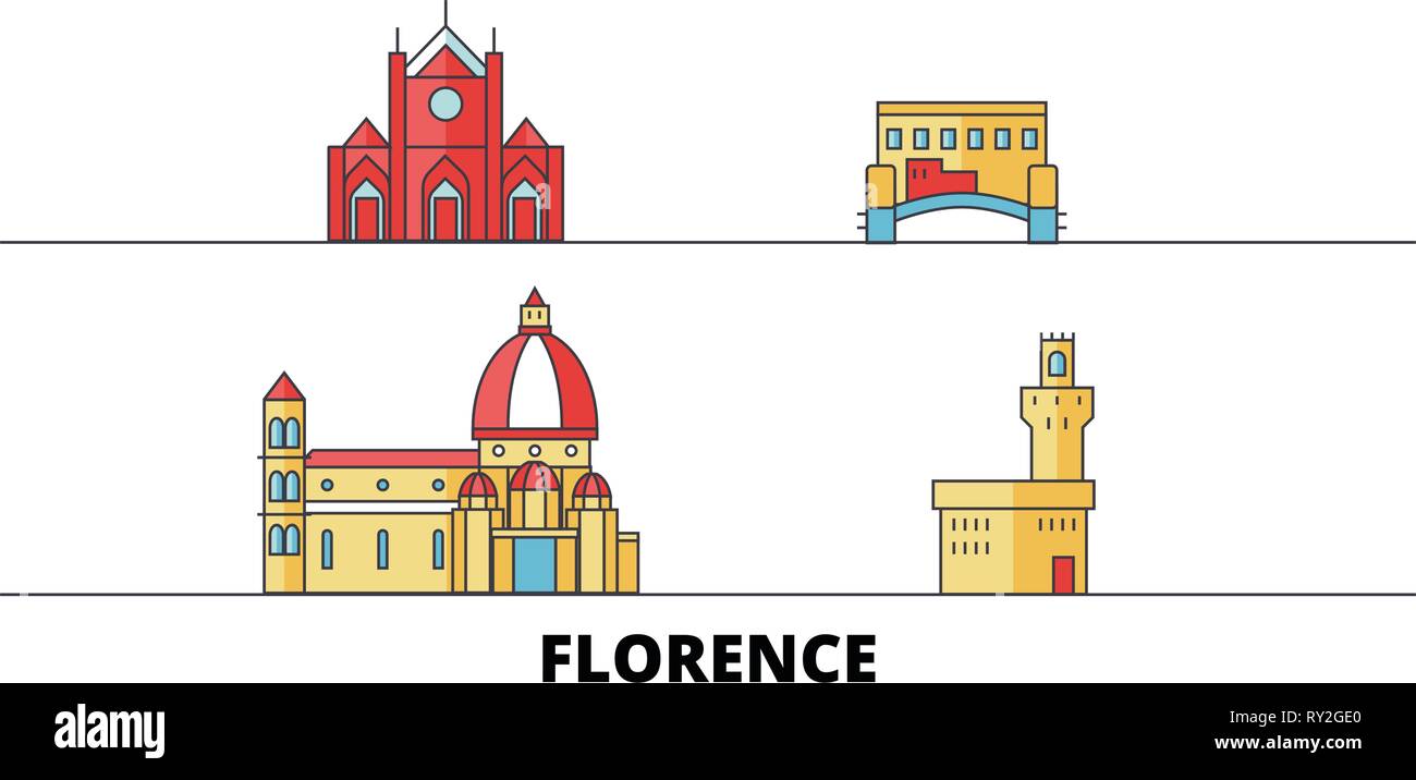 Italy, Florence City flat landmarks vector illustration. Italy ...