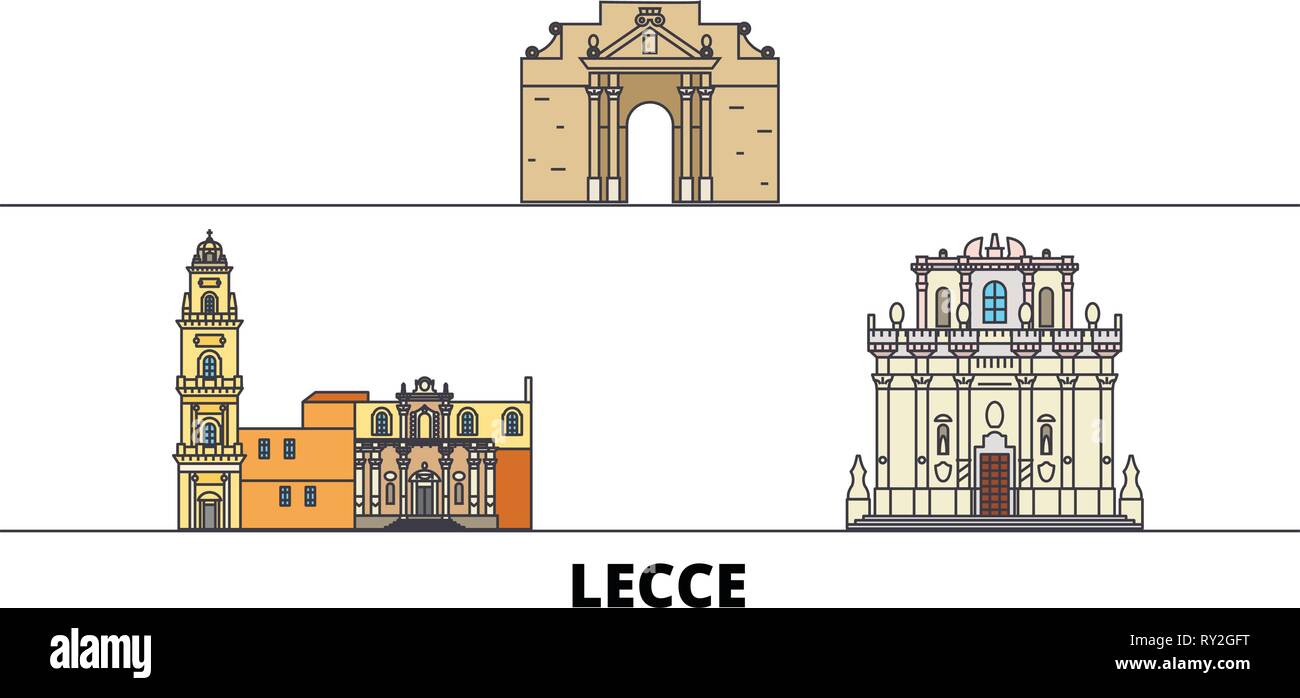 Italy, Lecce flat landmarks vector illustration. Italy, Lecce line city ...