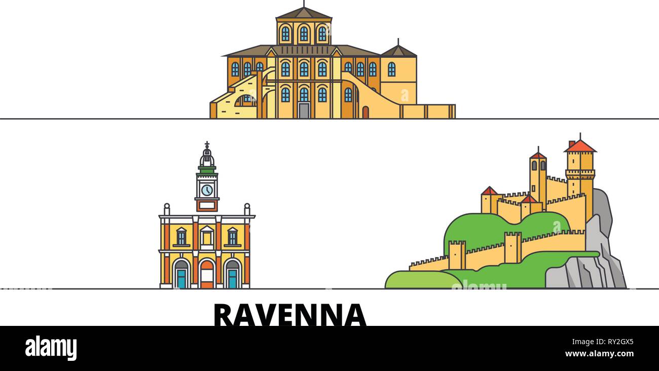 Italy, Ravenna flat landmarks vector illustration. Italy, Ravenna line ...