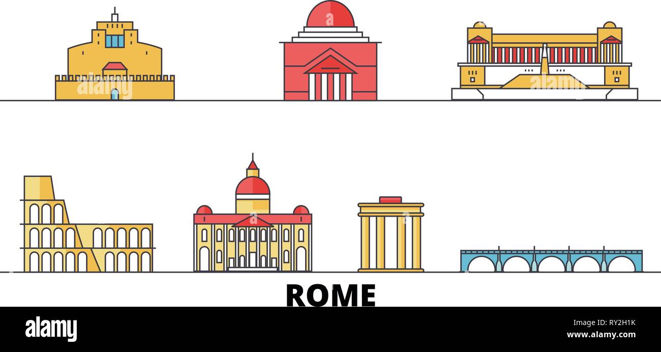 Italy, Rome City flat landmarks vector illustration. Italy, Rome City ...