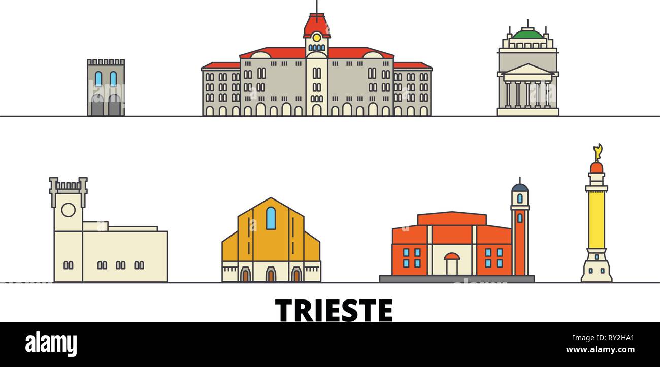 Italy, Trieste flat landmarks vector illustration. Italy, Trieste line ...