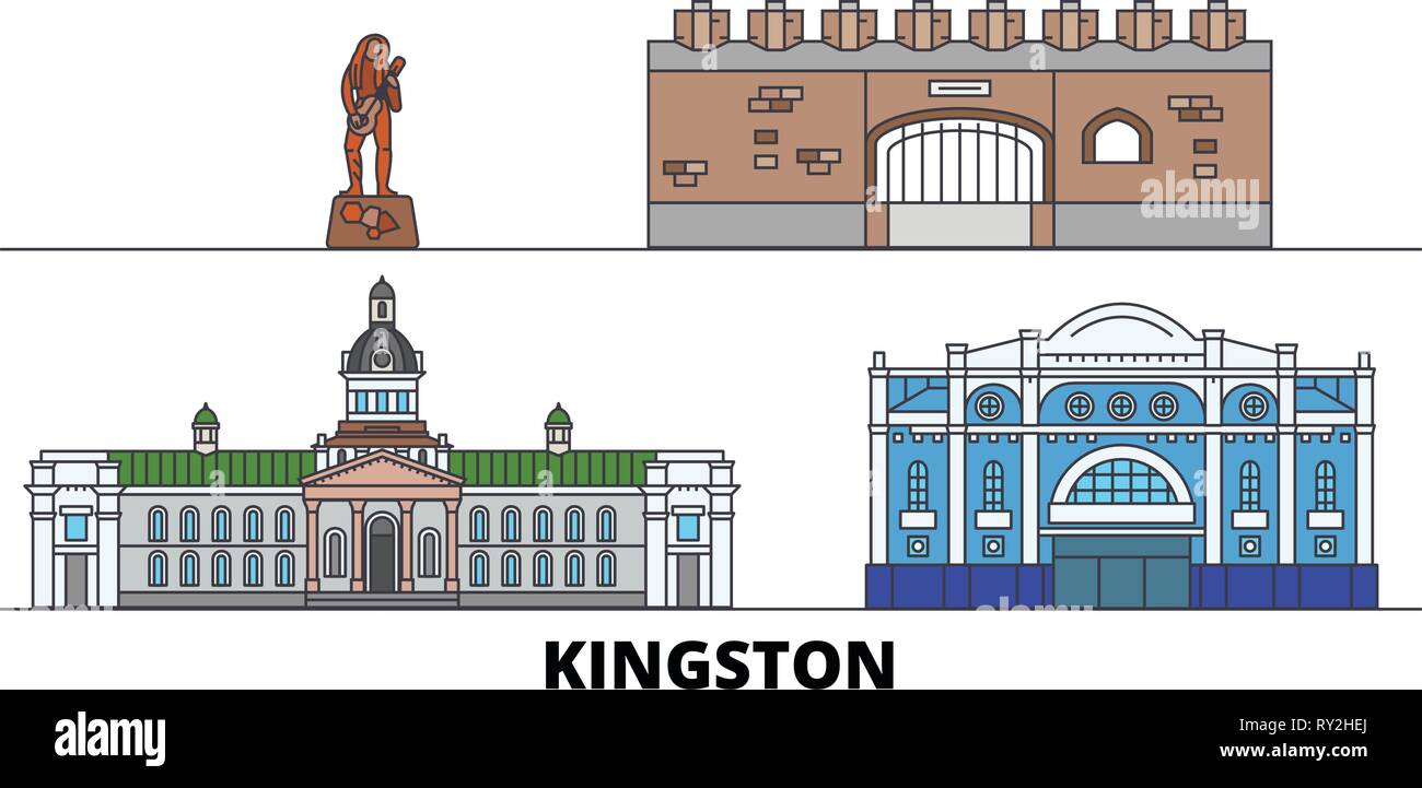 Jamaica, Kingston flat landmarks vector illustration. Jamaica, Kingston ...