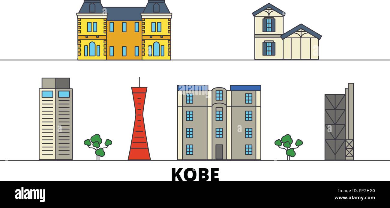 Japan, Kobe flat landmarks vector illustration. Japan, Kobe line city ...