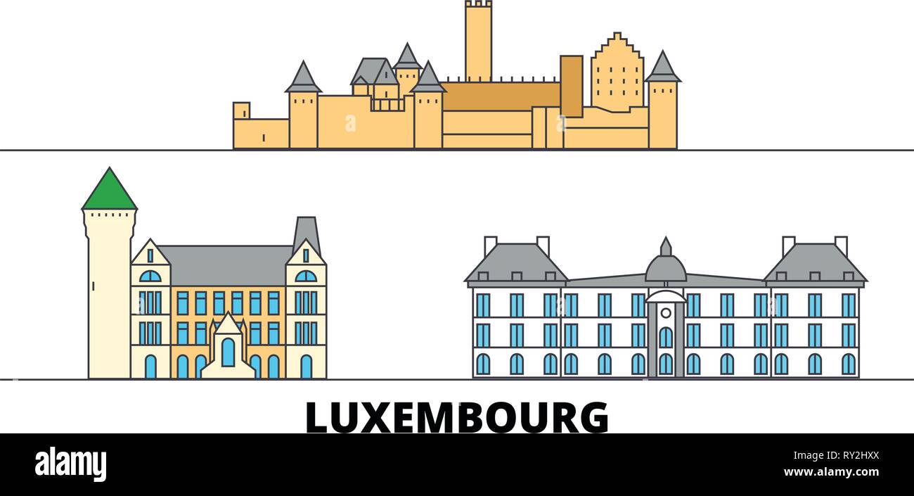 Luxembourg flat landmarks vector illustration. Luxembourg line city ...