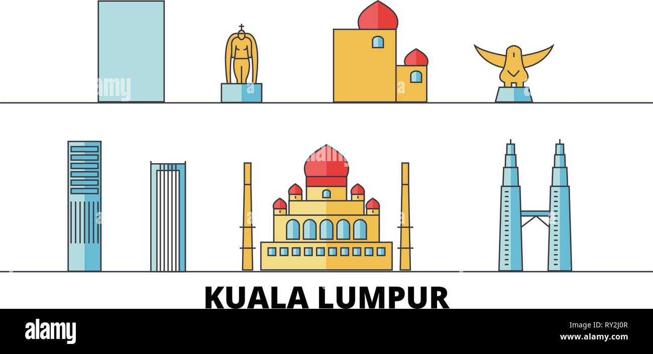 Malaysia, Kuala Lumpur flat landmarks vector illustration. Malaysia ...