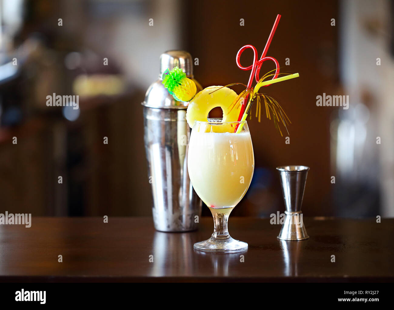 Pina Colada. Yellow alcohol cocktail with pineapple, lemon, cold vodka ...