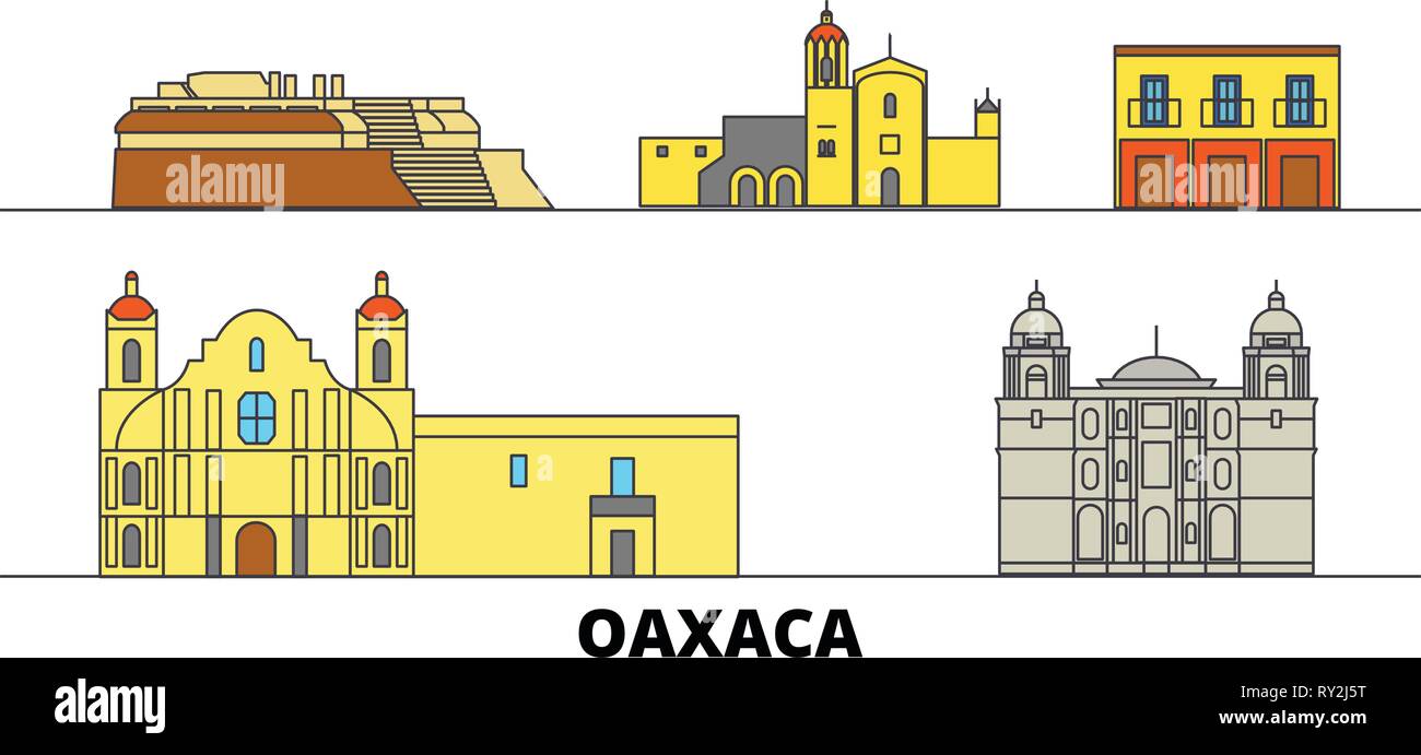 Mexico, Oaxaca flat landmarks vector illustration. Mexico, Oaxaca line ...