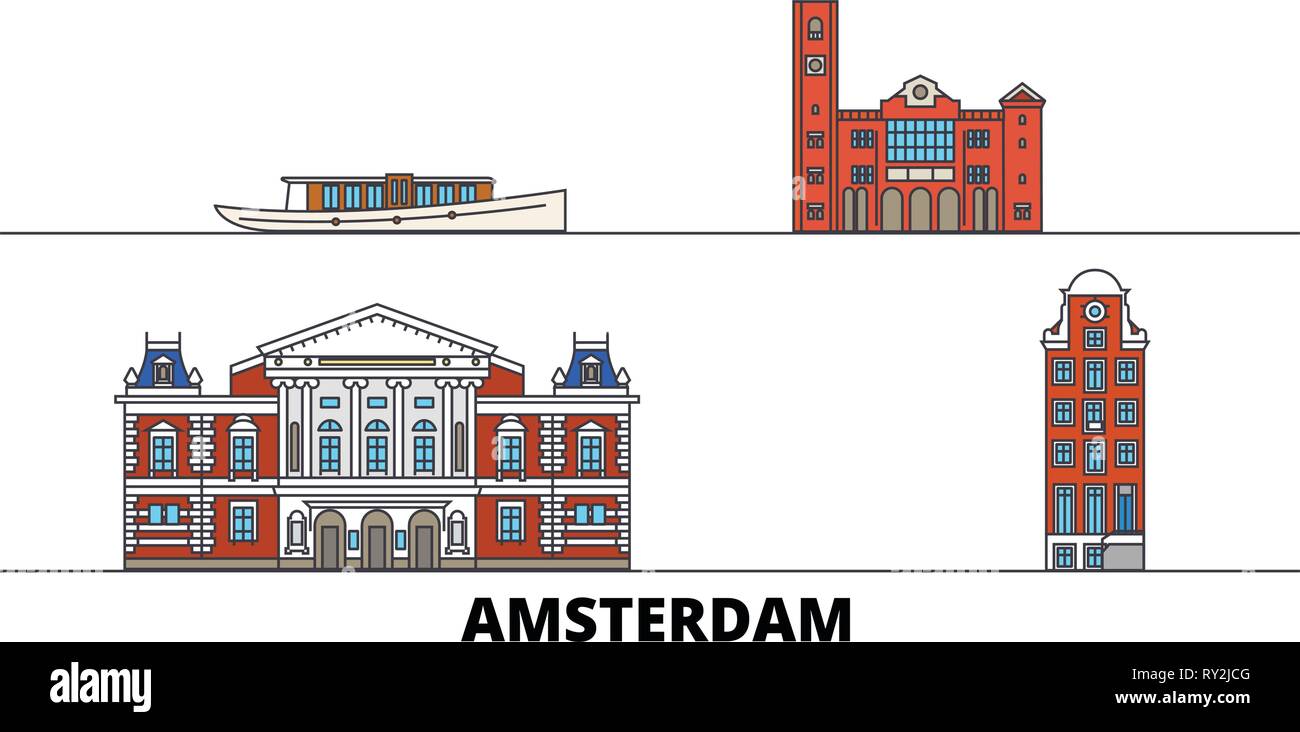 Netherlands, Amsterdam flat landmarks vector illustration. Netherlands ...