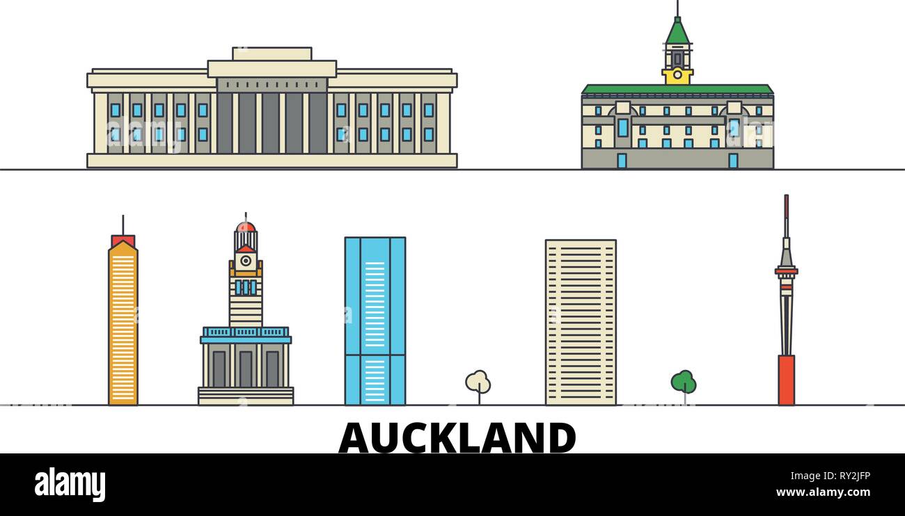 New Zealand, Auckland flat landmarks vector illustration. New Zealand ...
