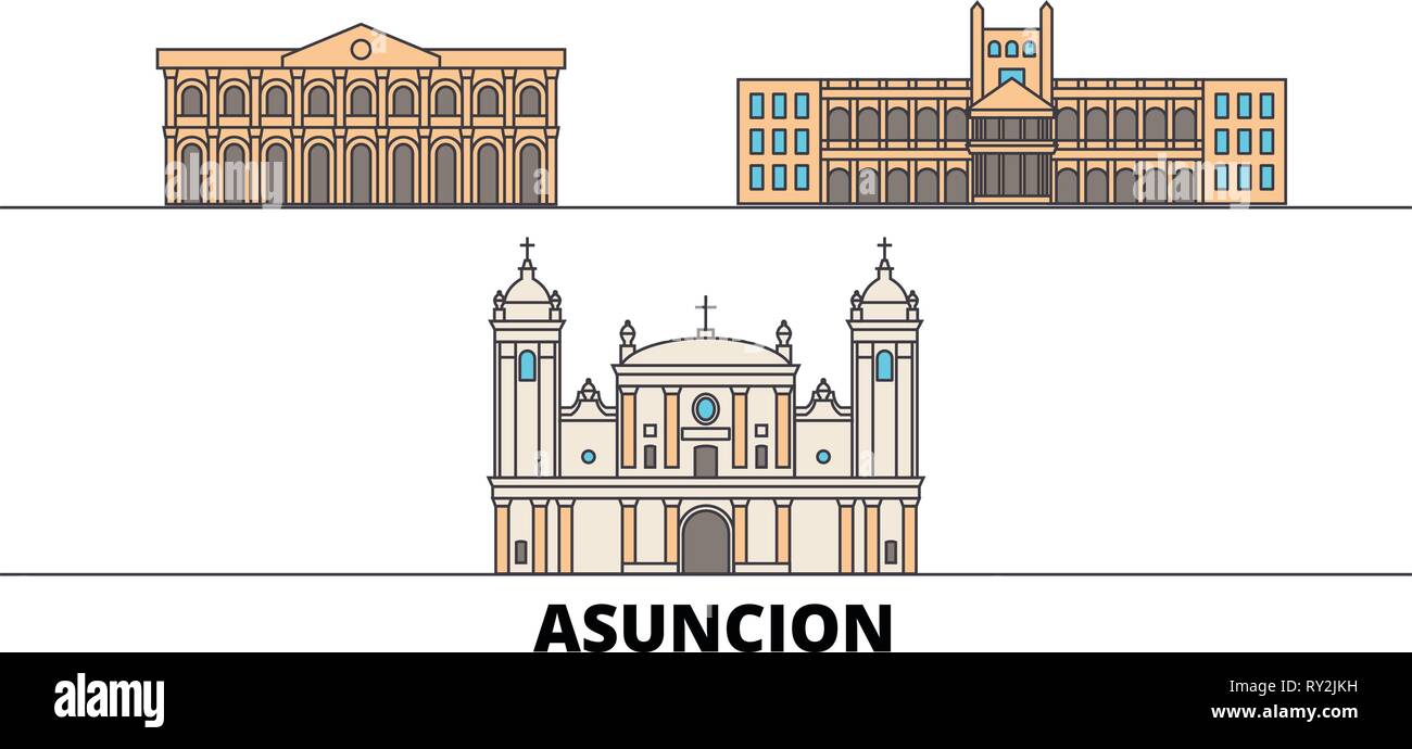 Paraguay, Asuncion flat landmarks vector illustration. Paraguay ...