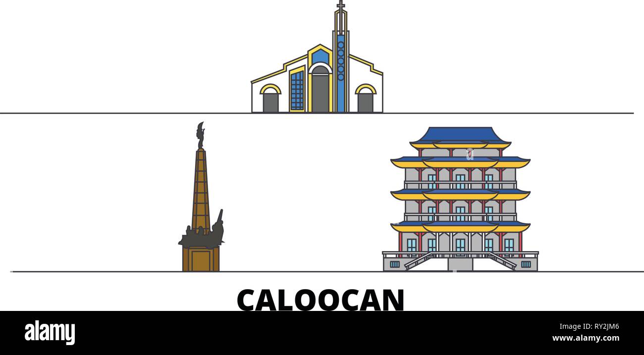 Philippines, Caloocan flat landmarks vector illustration. Philippines ...
