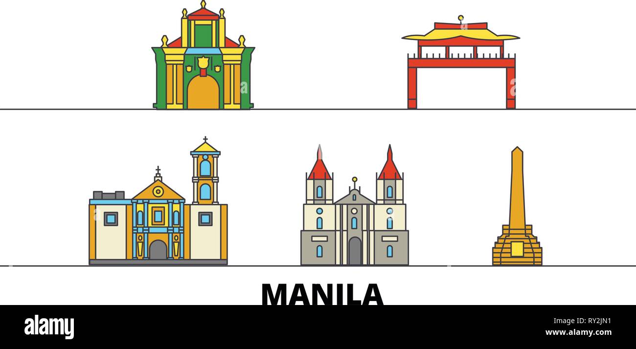 Philippines, Manila flat landmarks vector illustration. Philippines ...