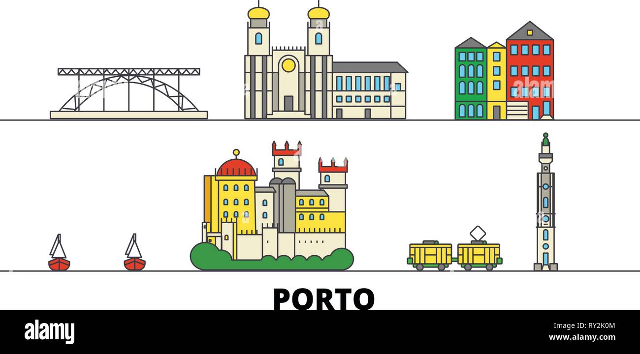 Portugal, Porto flat landmarks vector illustration. Portugal, Porto ...