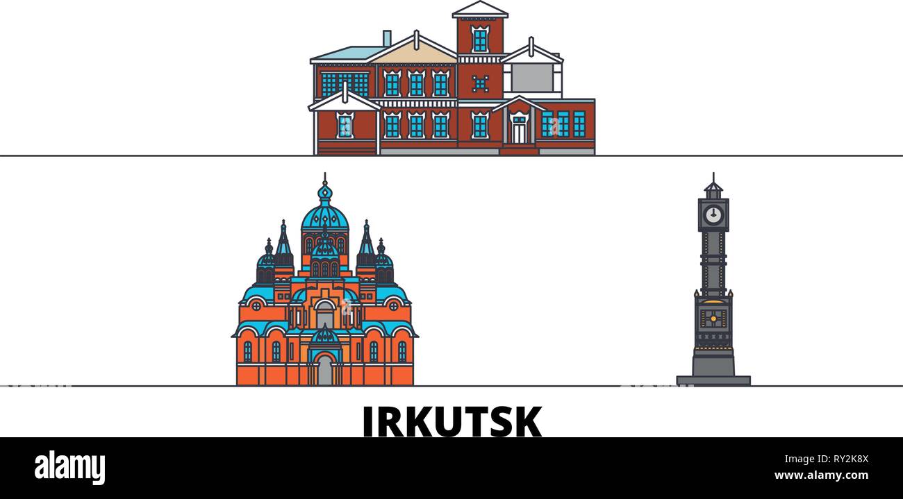 Russia, Irkutsk flat landmarks vector illustration. Russia, Irkutsk ...