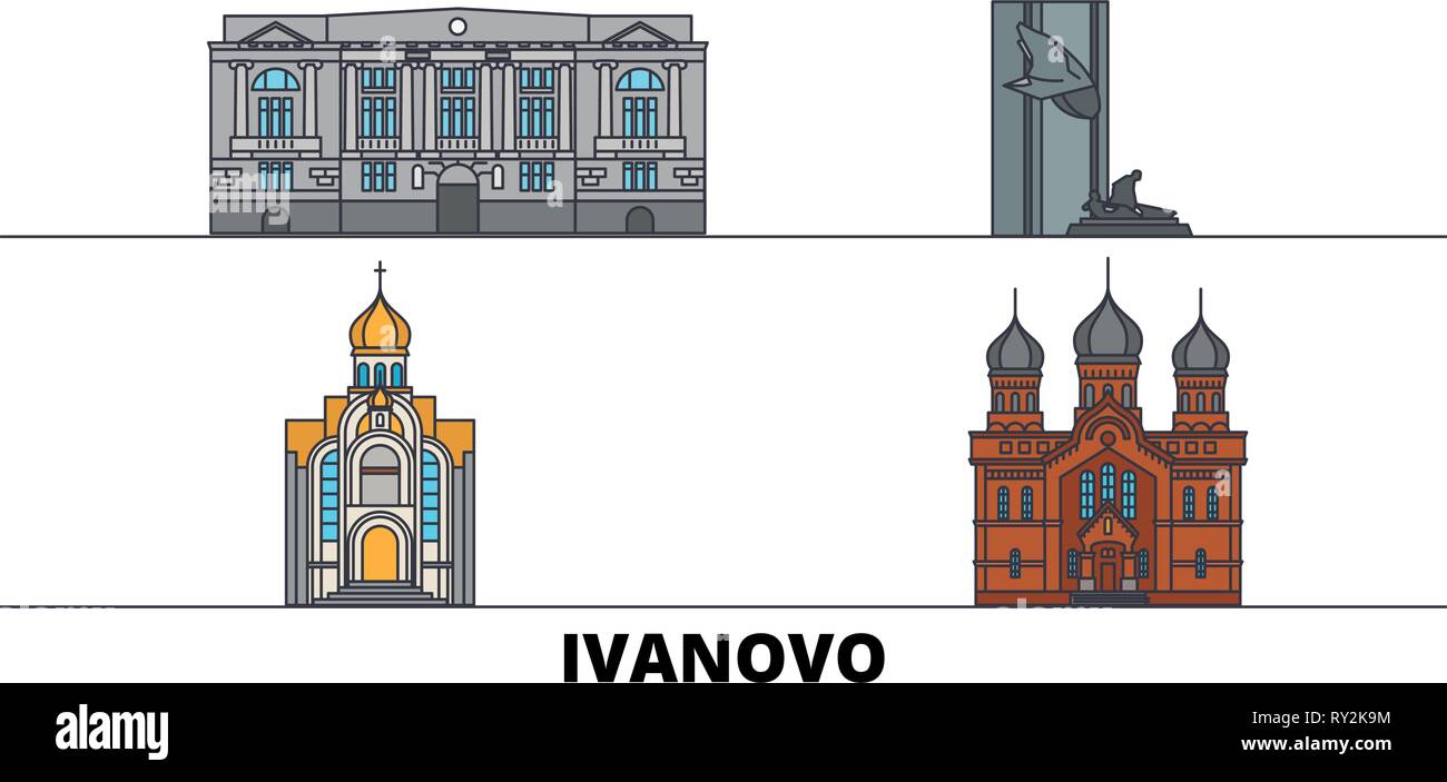 Russia, Ivanovo flat landmarks vector illustration. Russia, Ivanovo ...
