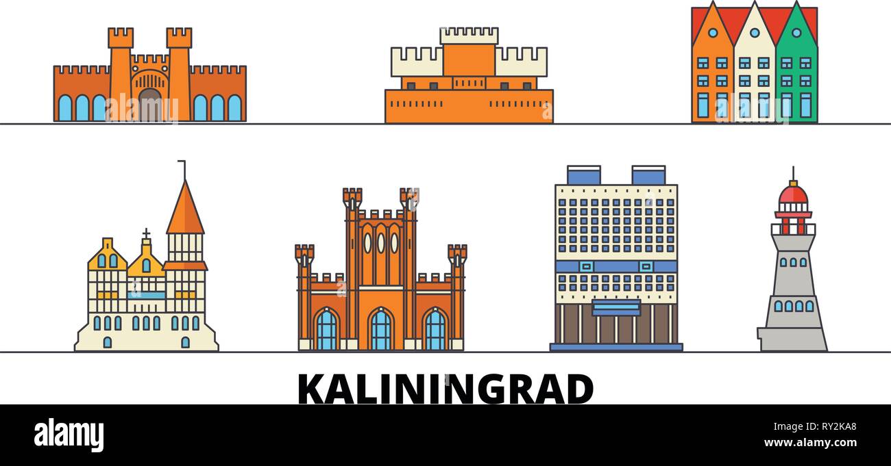 Russia, Kaliningrad flat landmarks vector illustration. Russia ...