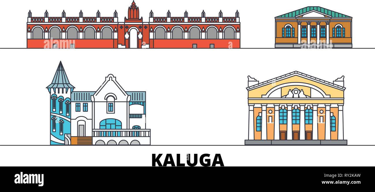 Russia, Kaluga flat landmarks vector illustration. Russia, Kaluga line ...