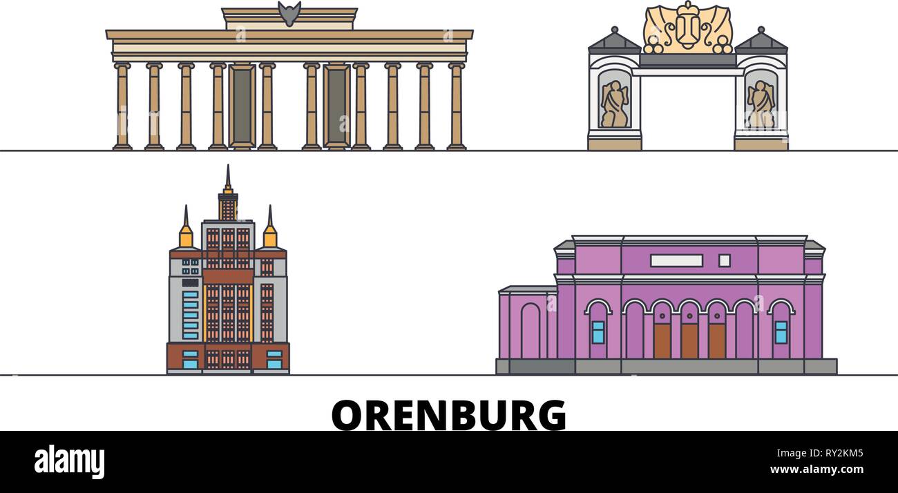 Russia, Orenburg flat landmarks vector illustration. Russia, Orenburg ...