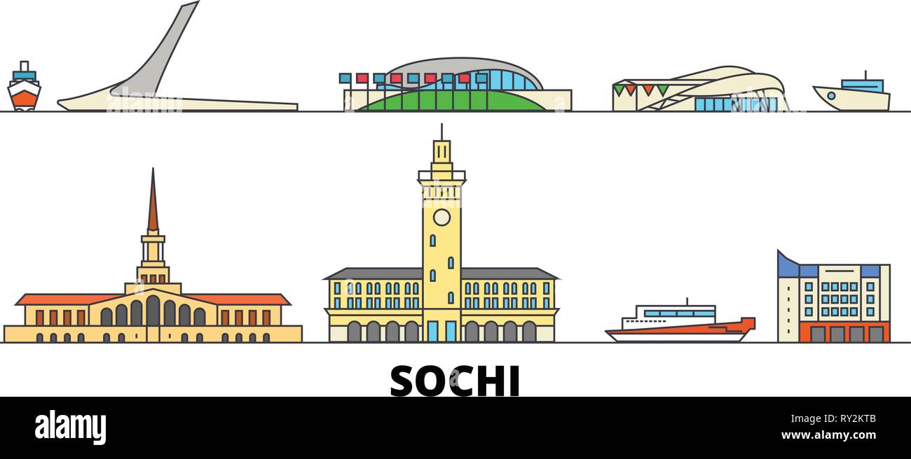 Russia, Sochi flat landmarks vector illustration. Russia, Sochi line ...