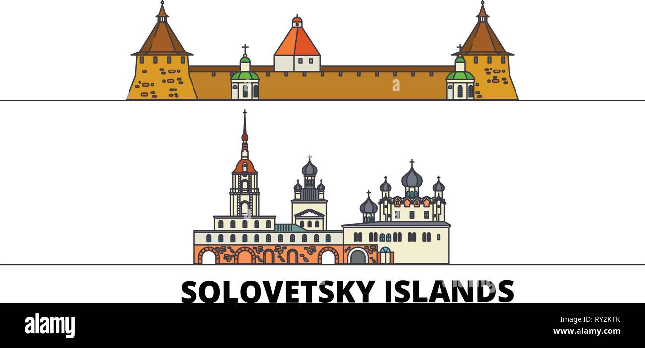 Russia, Solovetsky Islands flat landmarks vector illustration. Russia ...