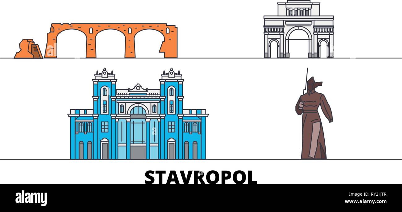 Russia, Stavropol flat landmarks vector illustration. Russia, Stavropol ...