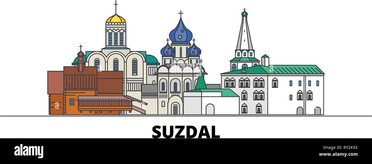 Russia, Suzdal City flat landmarks vector illustration. Russia, Suzdal ...