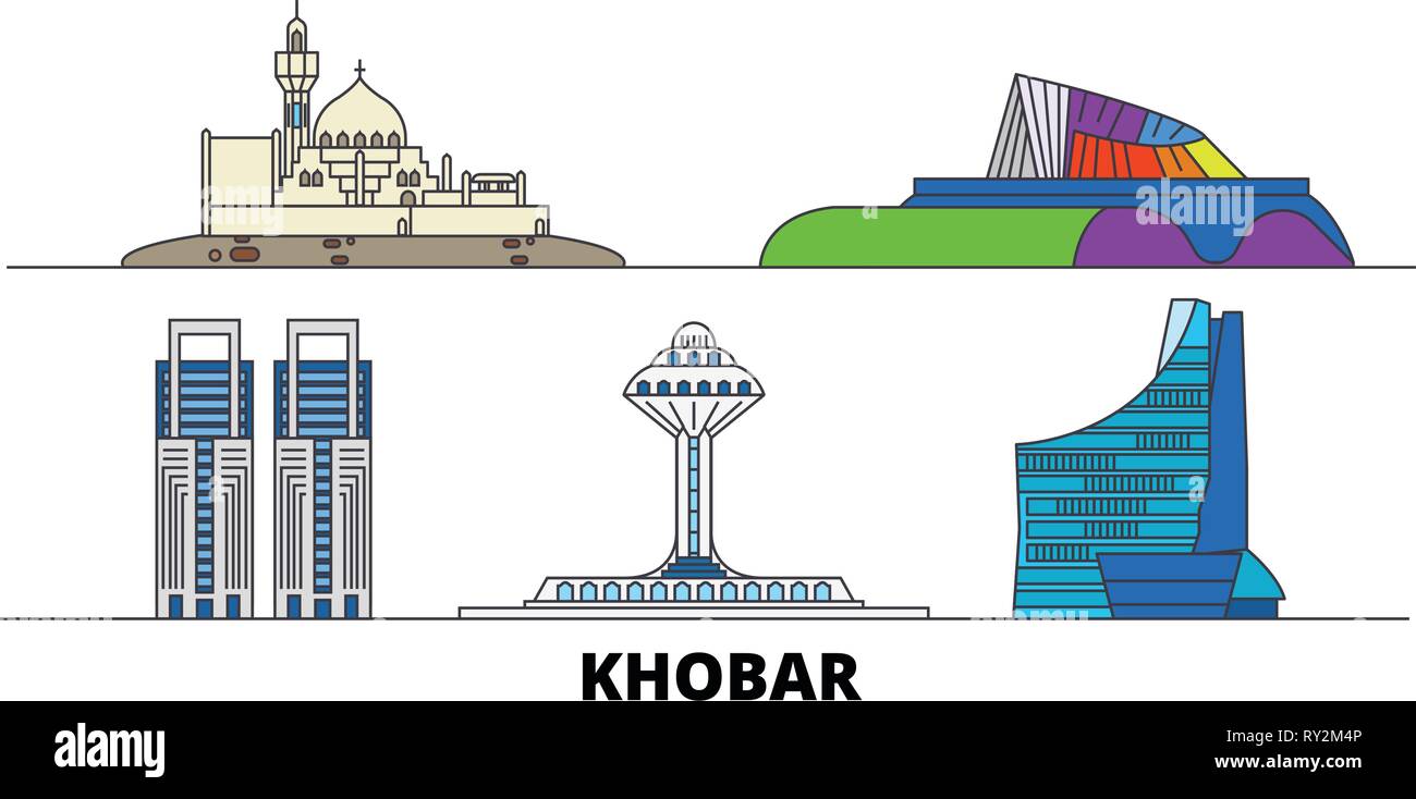 Saudi Arabia, Khobar flat landmarks vector illustration. Saudi Arabia ...