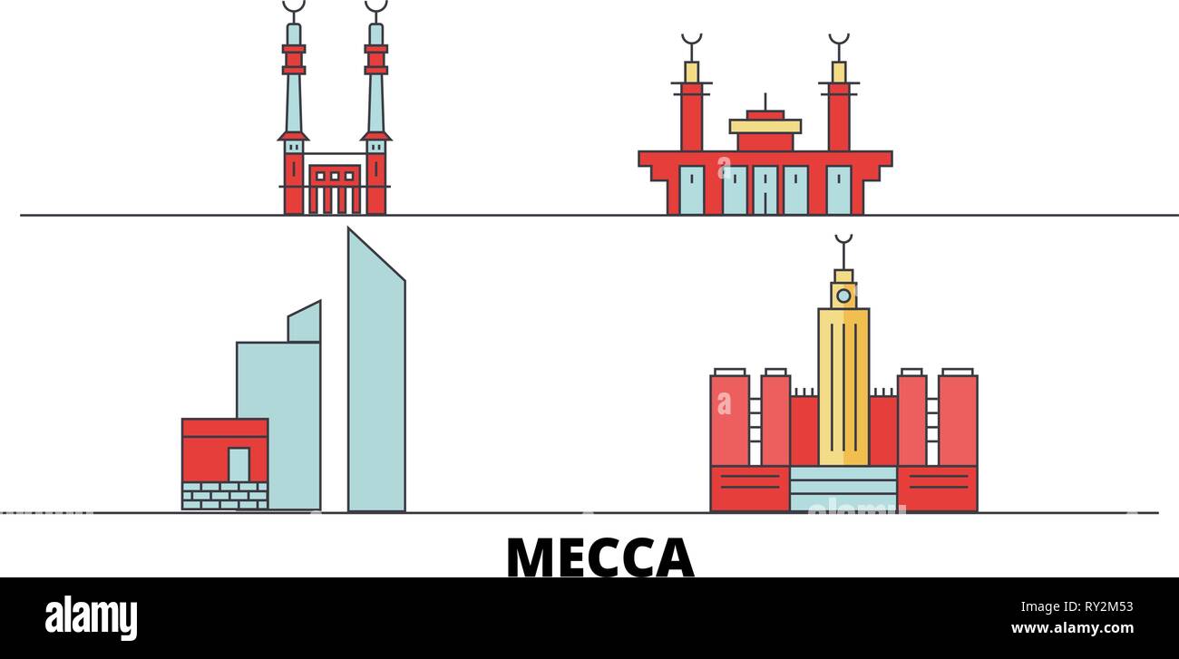 Saudi Arabia, Mecca flat landmarks vector illustration. Saudi Arabia ...