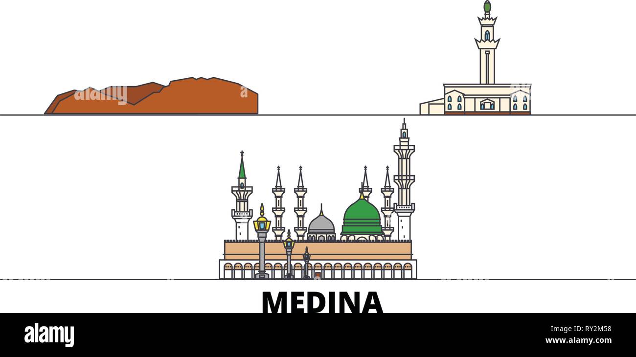 Saudi Arabia, Medina flat landmarks vector illustration. Saudi Arabia ...