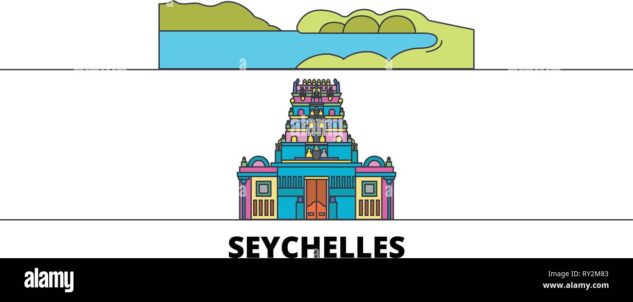 Seychelles flat landmarks vector illustration. Seychelles line city ...
