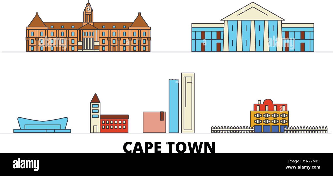 South Africa, Cape Town flat landmarks vector illustration. South ...