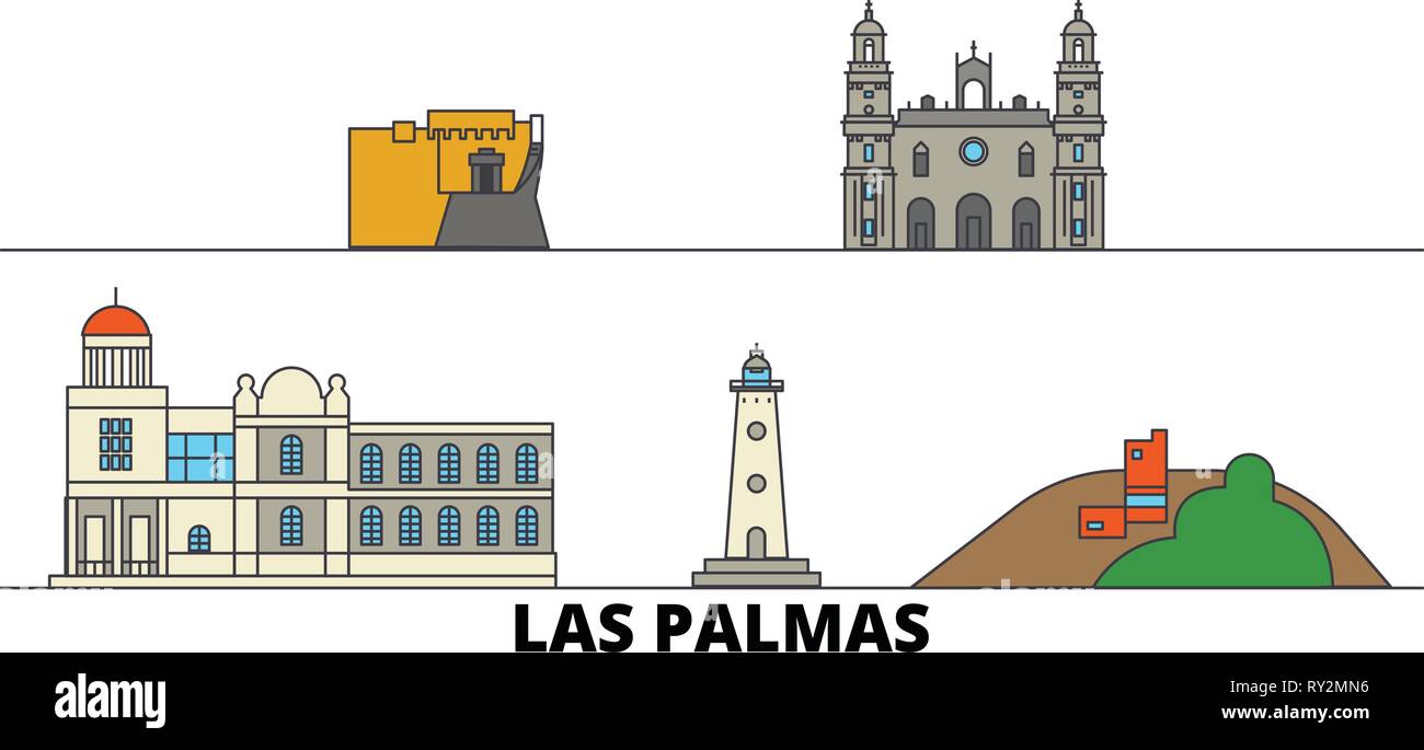 Spain, Las Palmas flat landmarks vector illustration. Spain, Las Palmas ...
