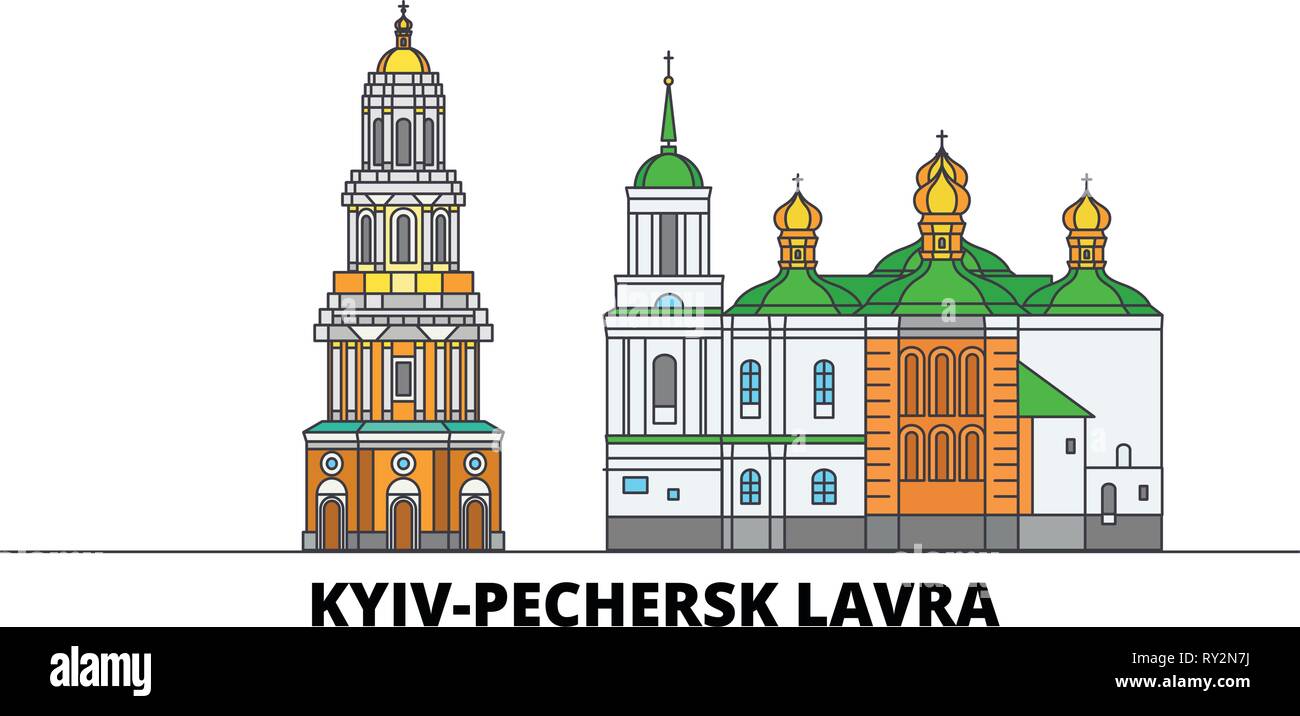 Ukraine, Kyiv, Pechersk Lavra flat landmarks vector illustration ...