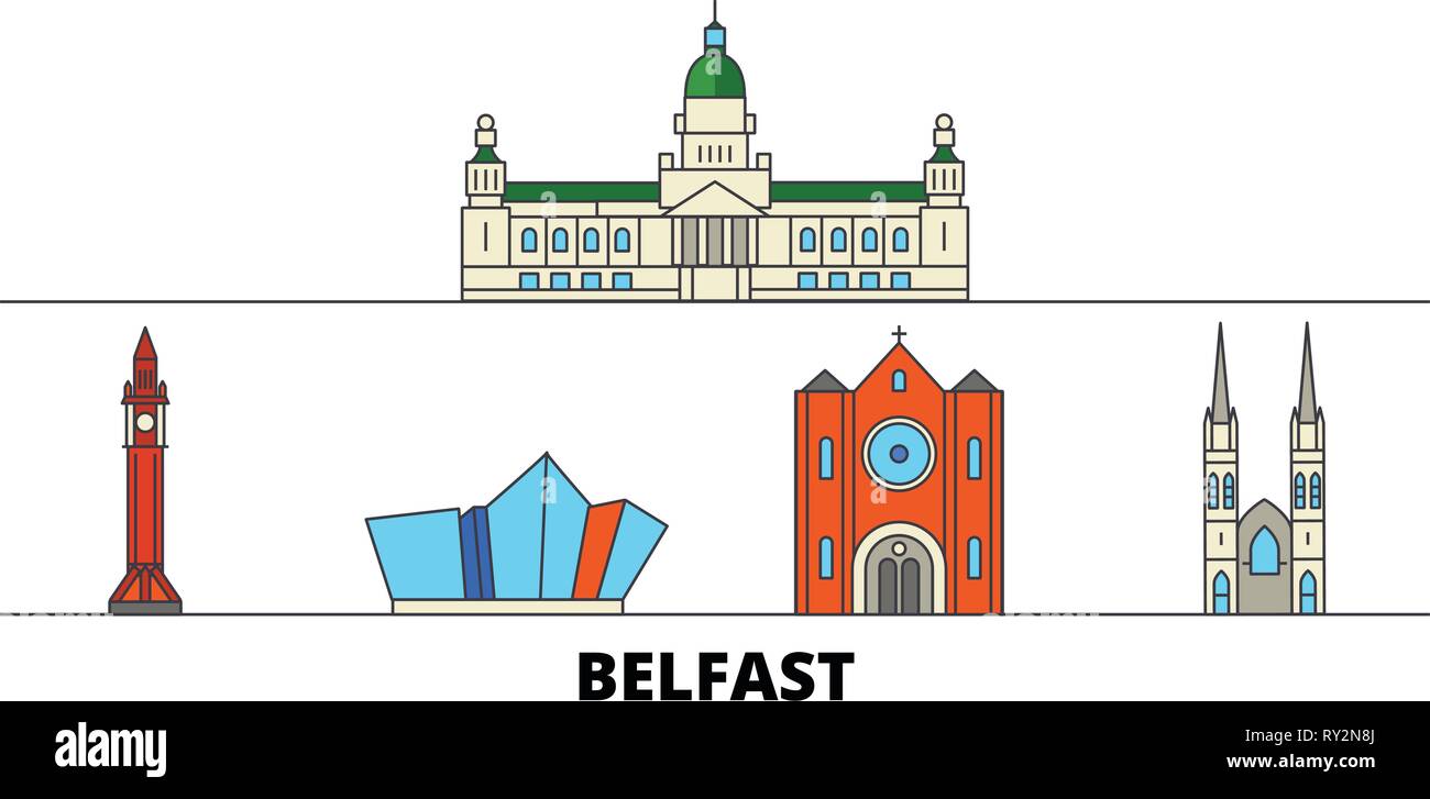 United Kingdom, Belfast flat landmarks vector illustration. United ...