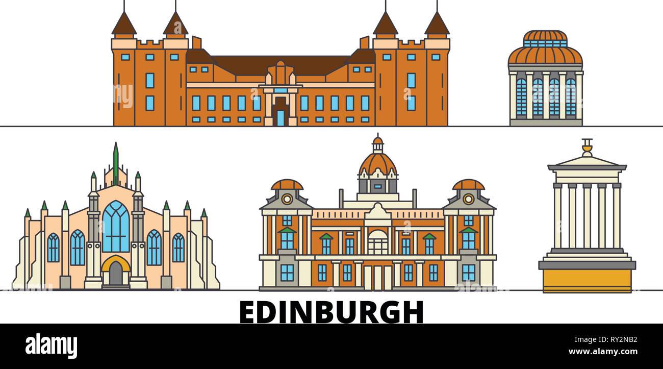 United Kingdom, Edinburgh flat landmarks vector illustration. United ...