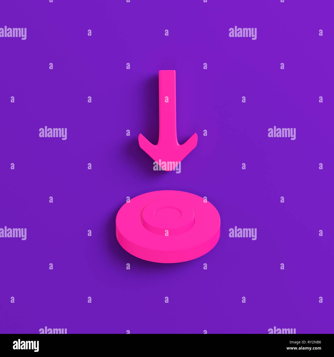 Pink arrow pointing target on purple background. Minimalism concept. 3d ...