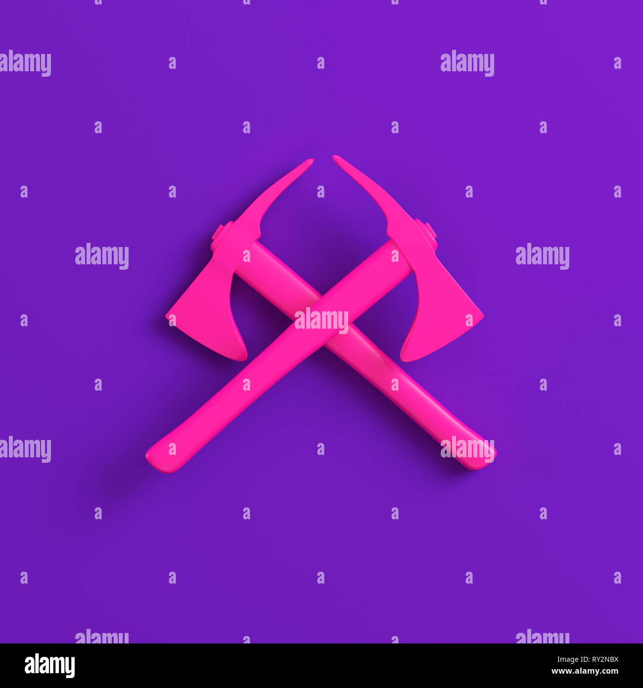 Pink two crossed axes on purple background. Minimalism concept. 3d ...