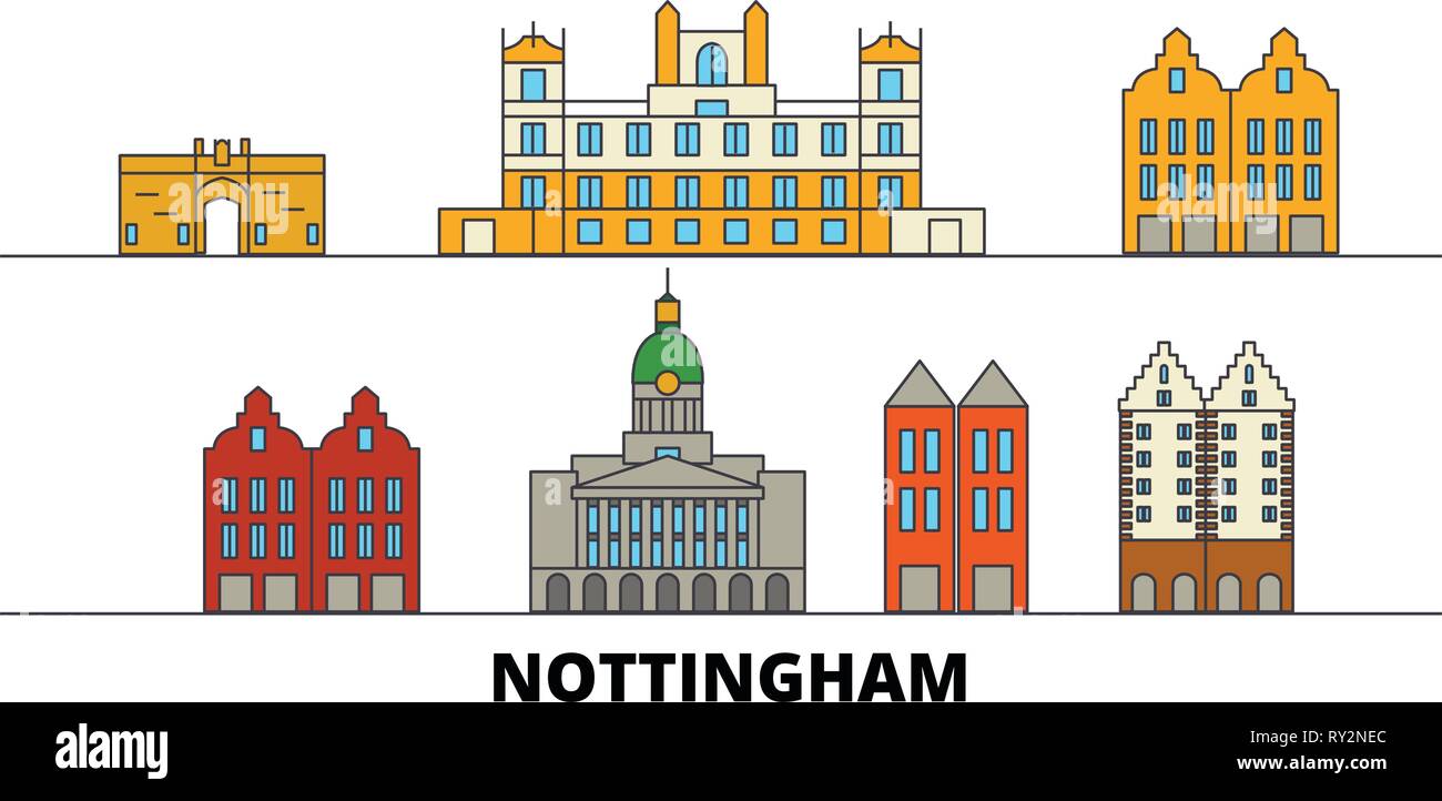United Kingdom, Nottingham flat landmarks vector illustration. United ...
