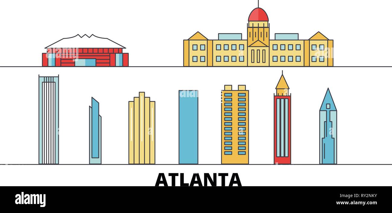 United States, Atlanta flat landmarks vector illustration. United ...