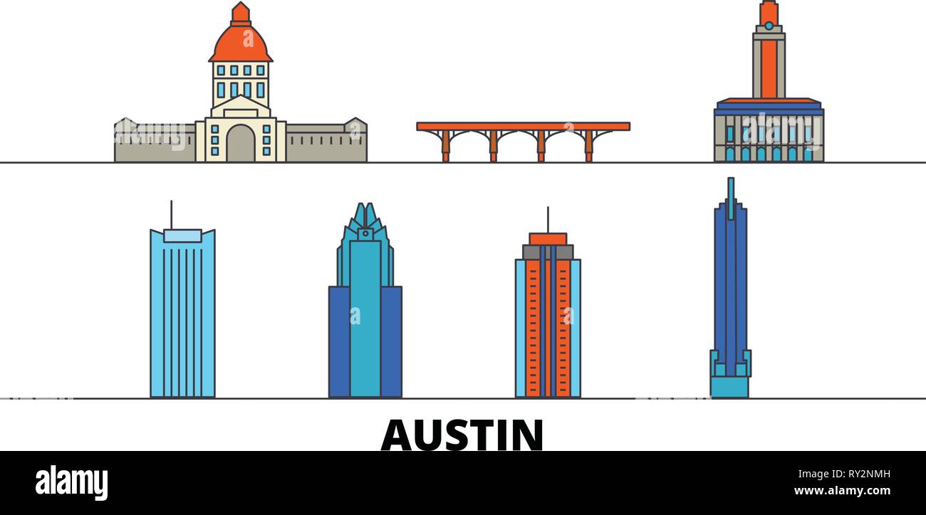United States, Austin flat landmarks vector illustration. United States ...