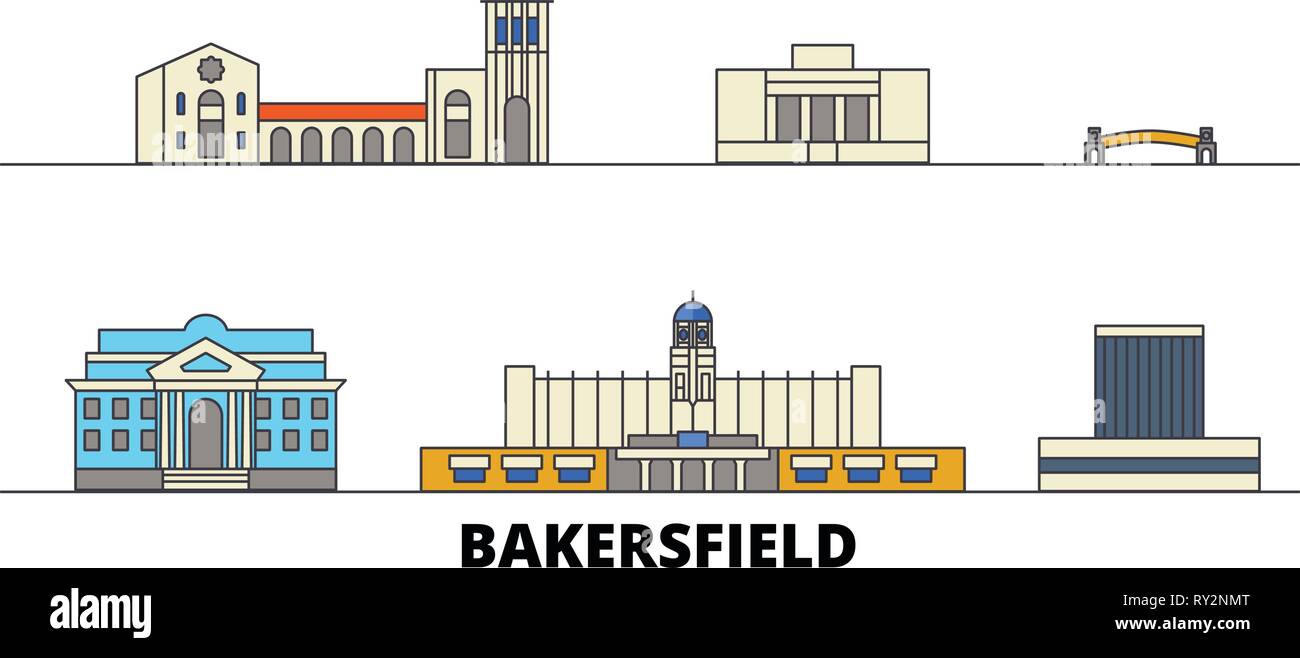 United States, Bakersfield flat landmarks vector illustration. United ...