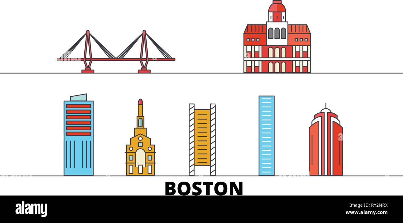 United States, Boston City flat landmarks vector illustration. United ...