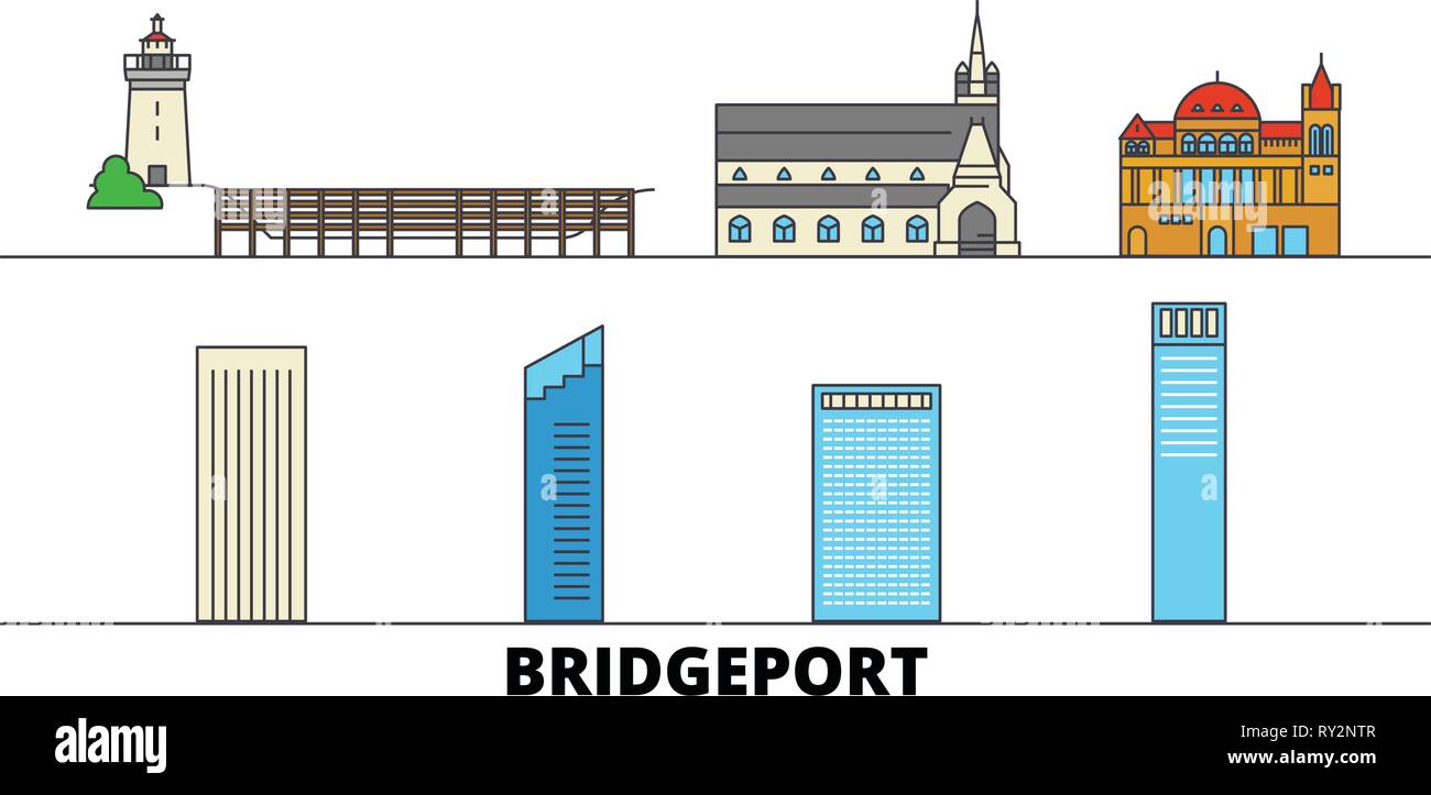 United States, Bridgeport flat landmarks vector illustration. United ...